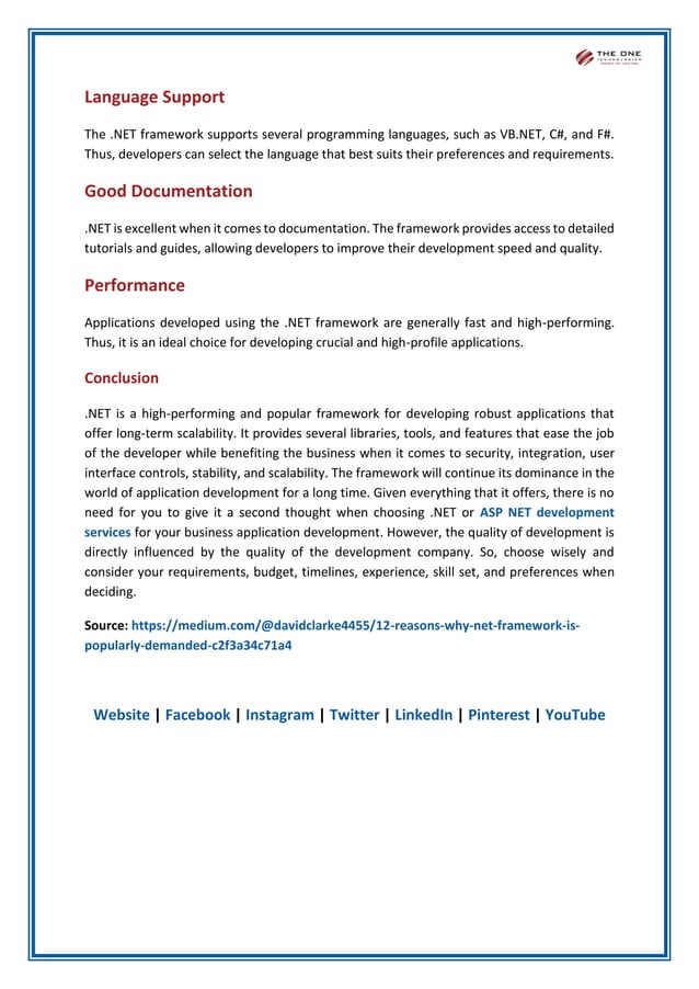 12 Reasons Why Net Framework Is Popularly Demanded Pdf
