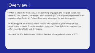 12 Reasons Why Python is One of Best Language of Web App Development | PPT