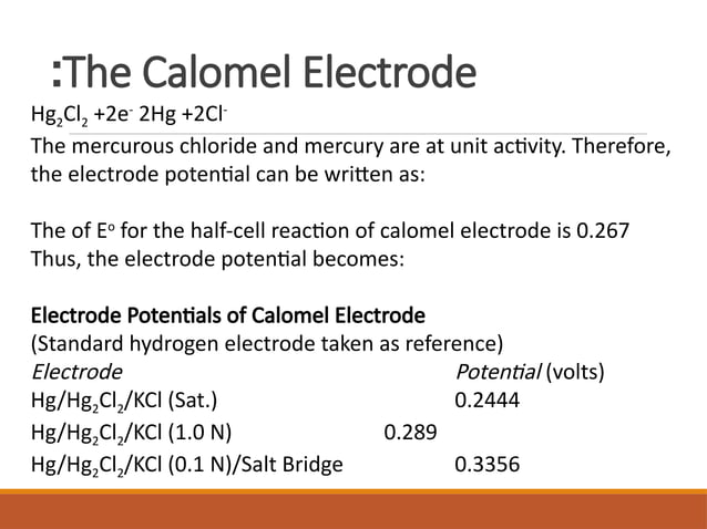 Reference Electrodes in electrochemical cell | PPT