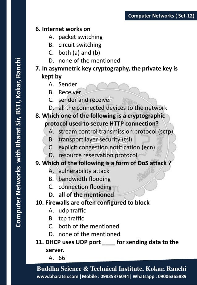 BSTI-BharatSir : Computer Network , Set-12 | PDF | Computing | Technology & Computing