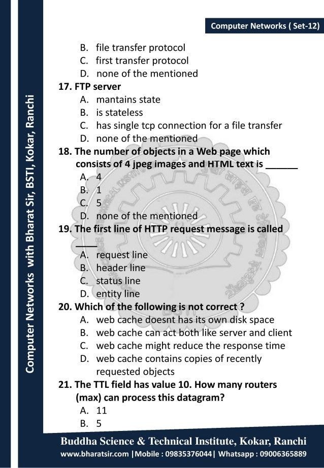 BSTI-BharatSir : Computer Network , Set-12 | PDF | Computing | Technology & Computing