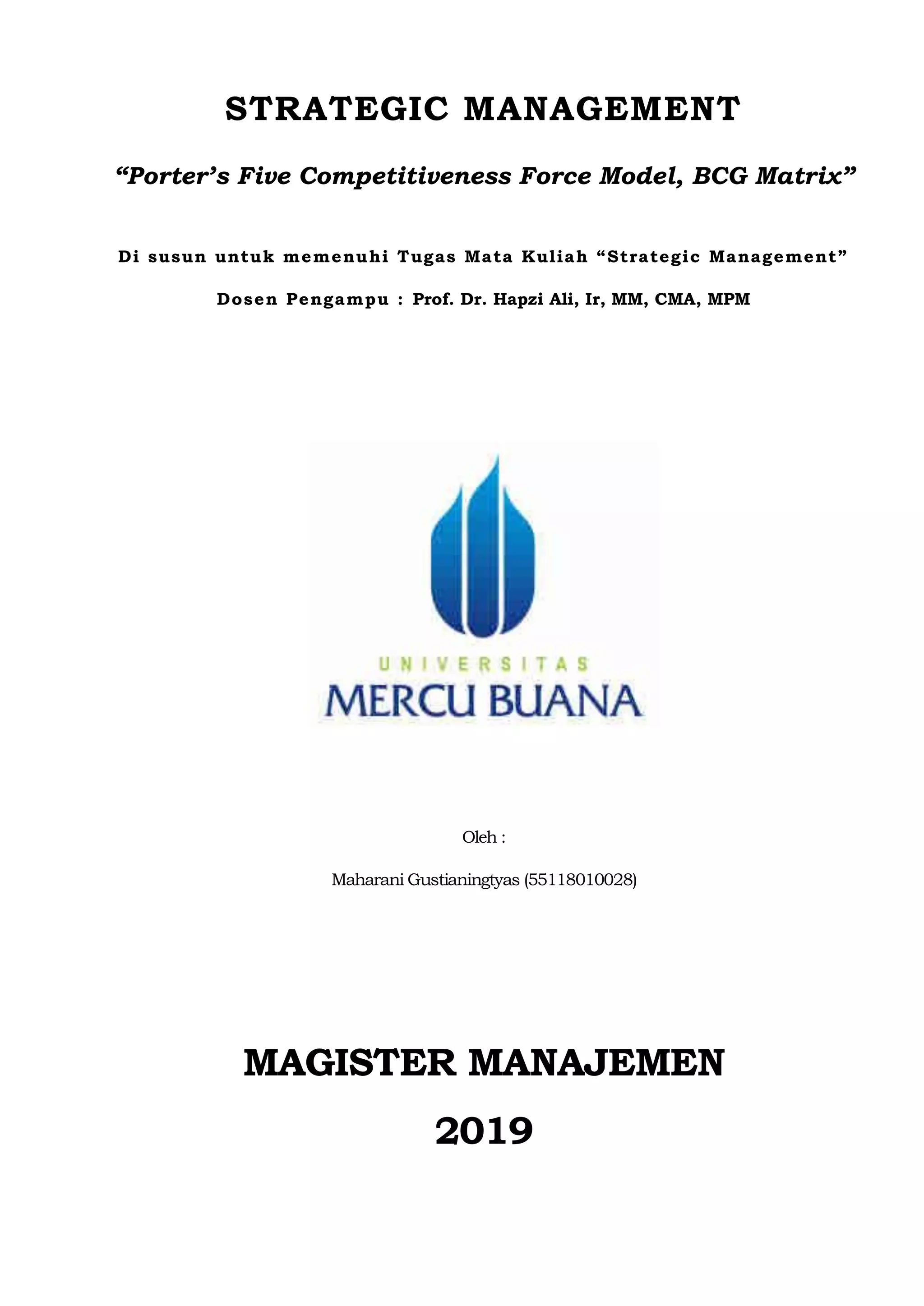 12, sm, maharani gustianingtyas, hapzi ali, strategic management, porters five competitiveness ...