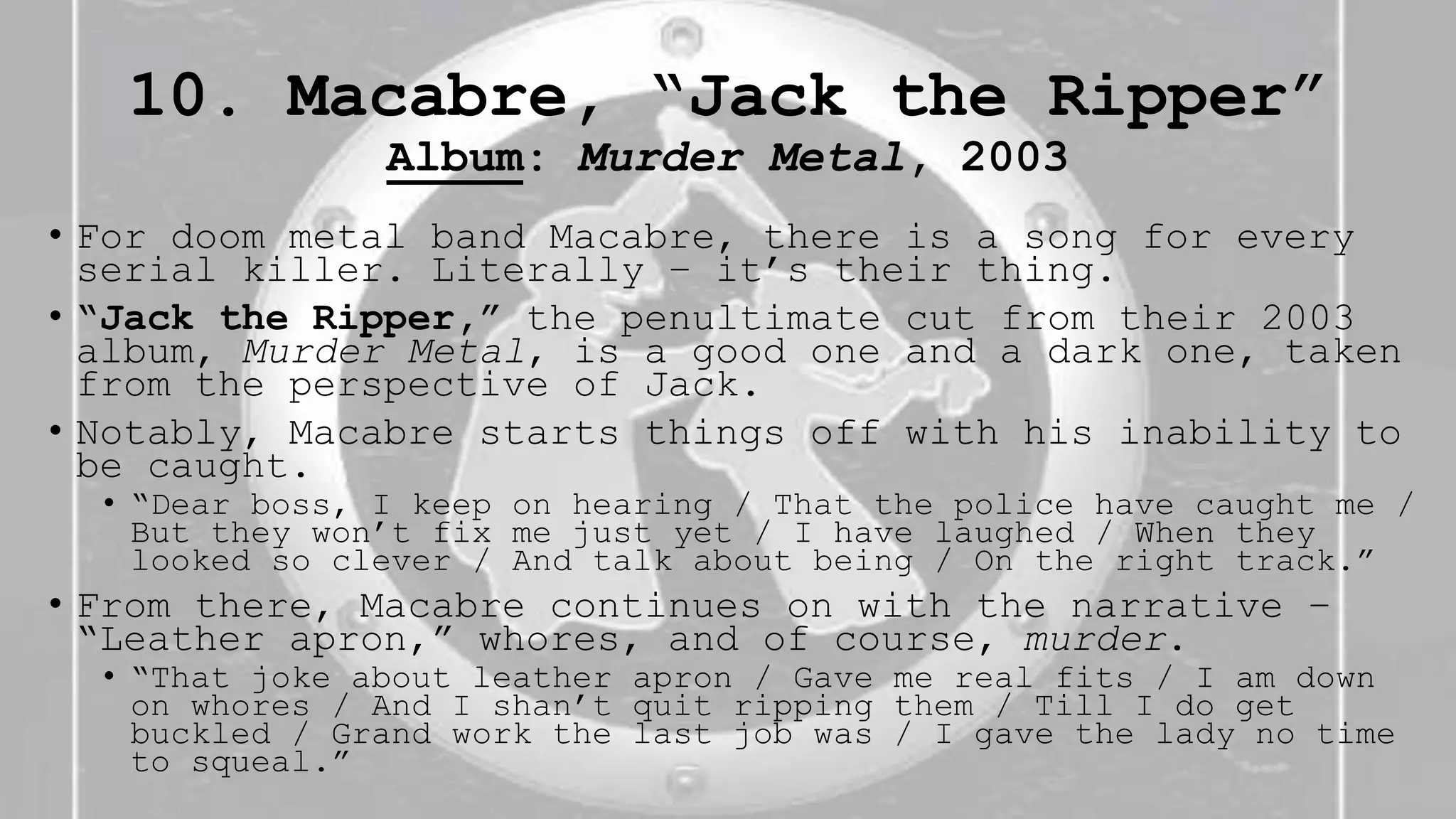 12 songs about jack the ripper | PPTX