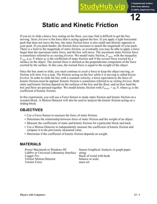 Static And Kinetic Friction Lab