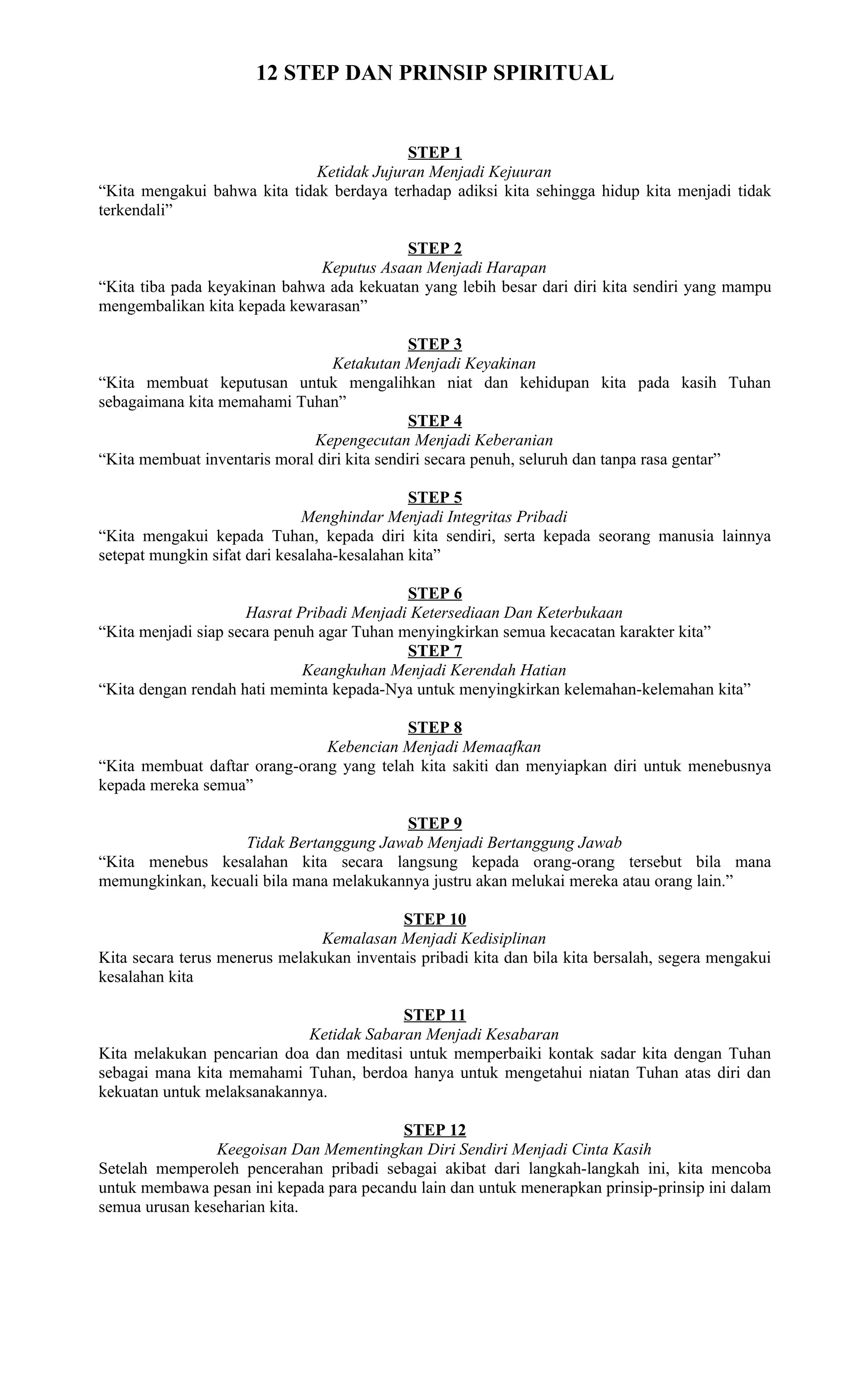 12 step dan prinsip spiritual | DOC