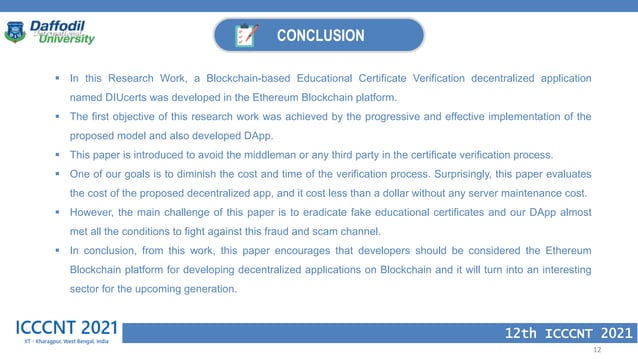 Blockchain based certificate verification | PPT