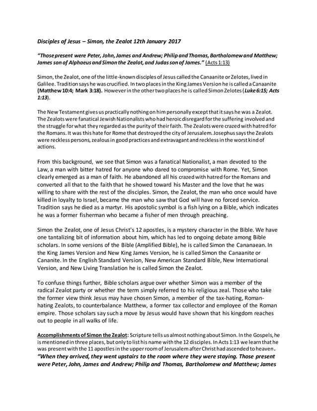 12th January 2017 - Disciples of Jesus – Simon, the Zealot | DOCX ...