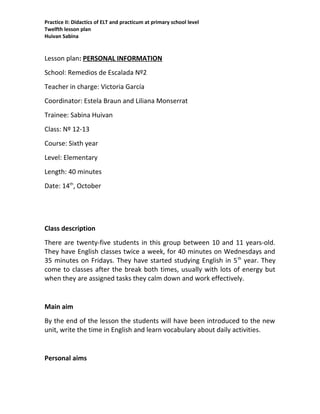 12th lesson plan time and routines | DOC