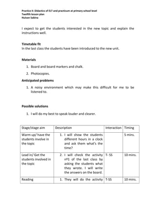 12th lesson plan time and routines | DOC | Homework and Study | Education