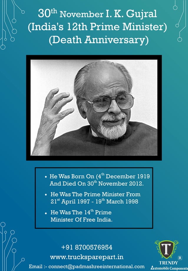 30th November I. K. Gujral Death Anniversary (India's 12th Prime ...