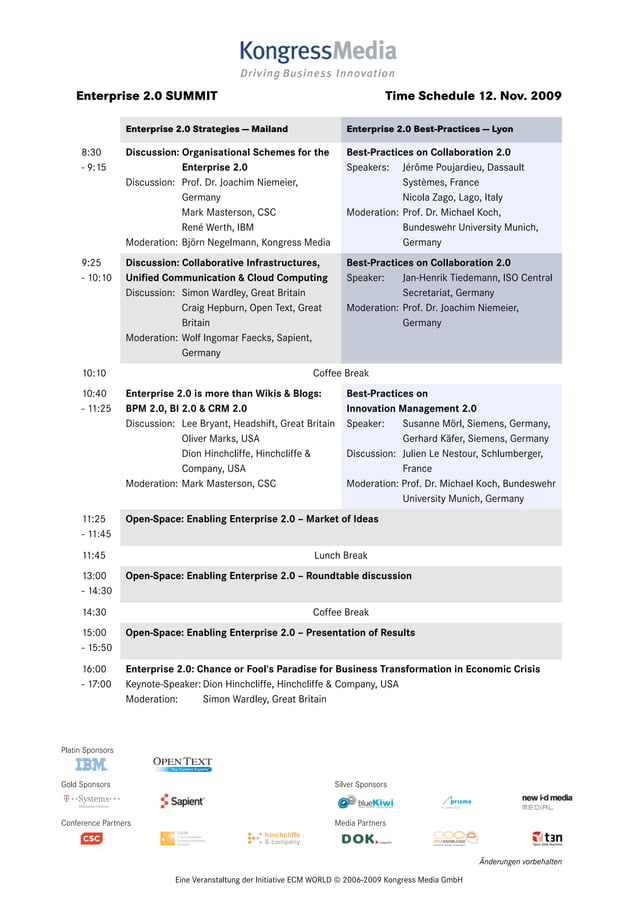 E20 SUMMIT 2009 - Day Schedule - Nov 12 | PDF