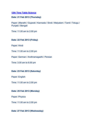 12th time table commerce | DOCX | Biological Sciences | Science
