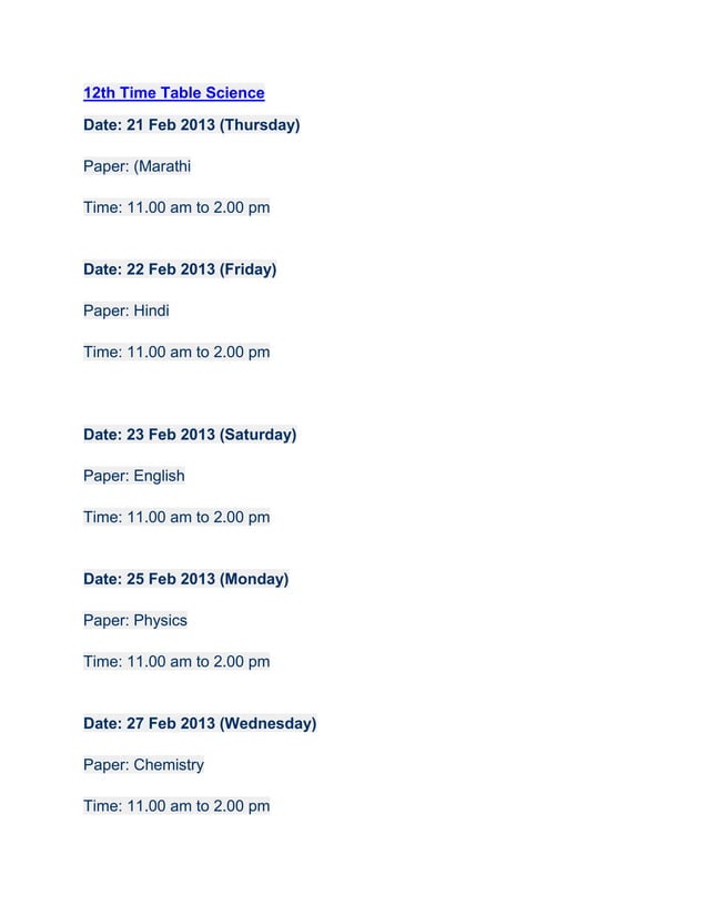 12th time table commerce | PDF