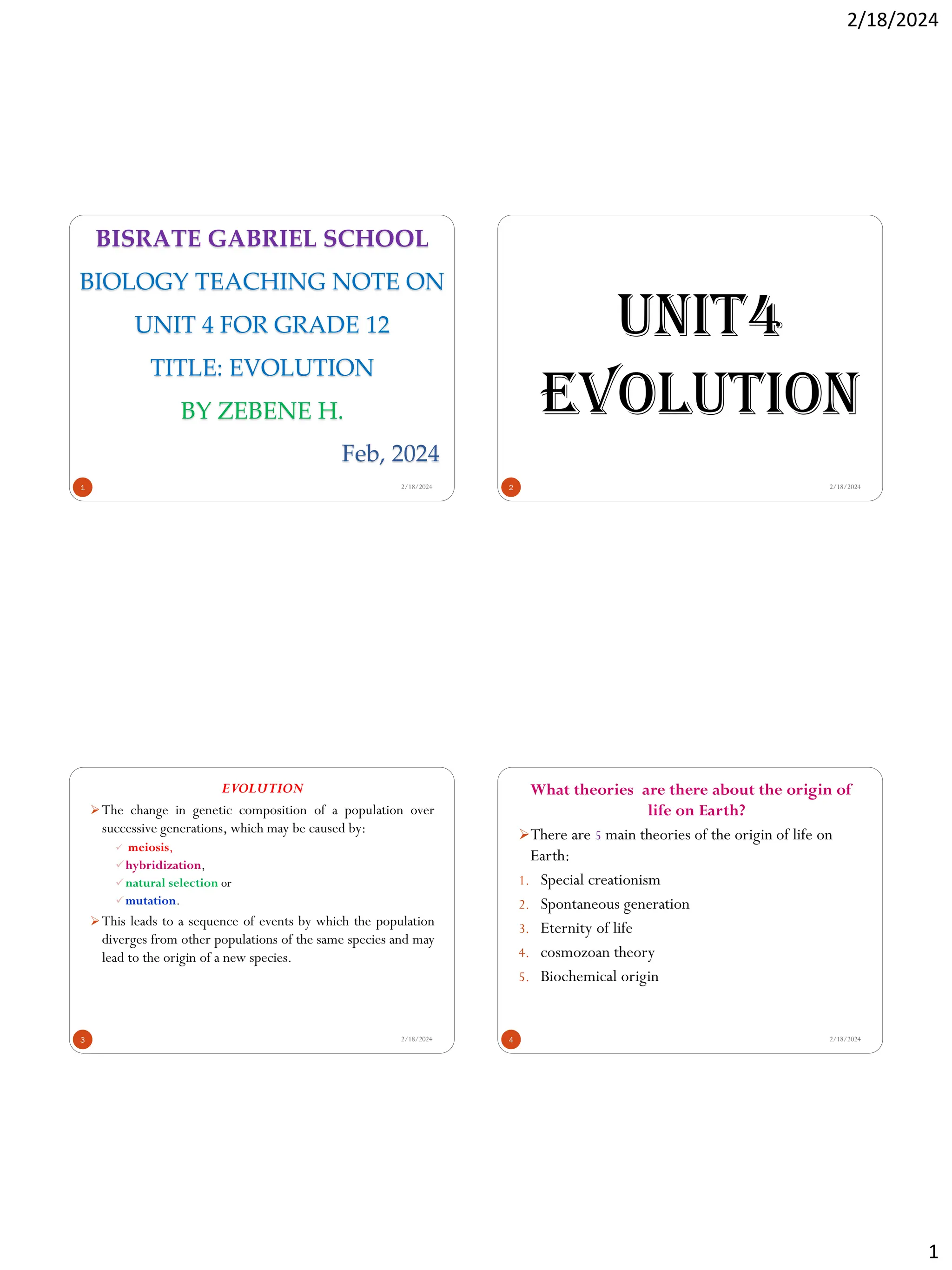 Grade 12 Biology teaching material on evolution | PDF