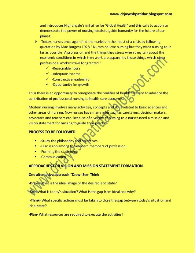 Aims and objectives of nursing management, vision and mission stateme…