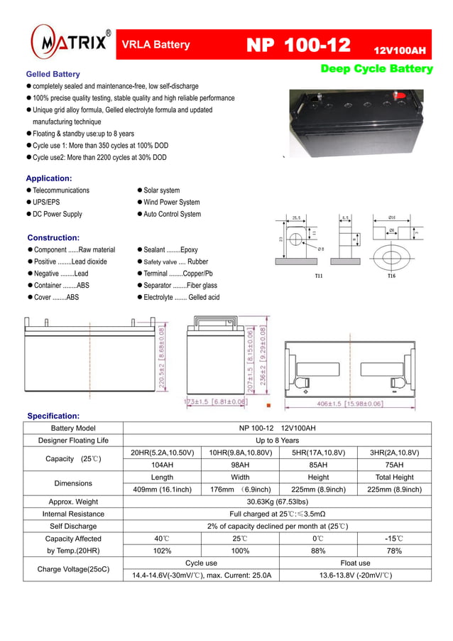 Matrix 12V 100ah AGM Deep Cycle Battery | PDF
