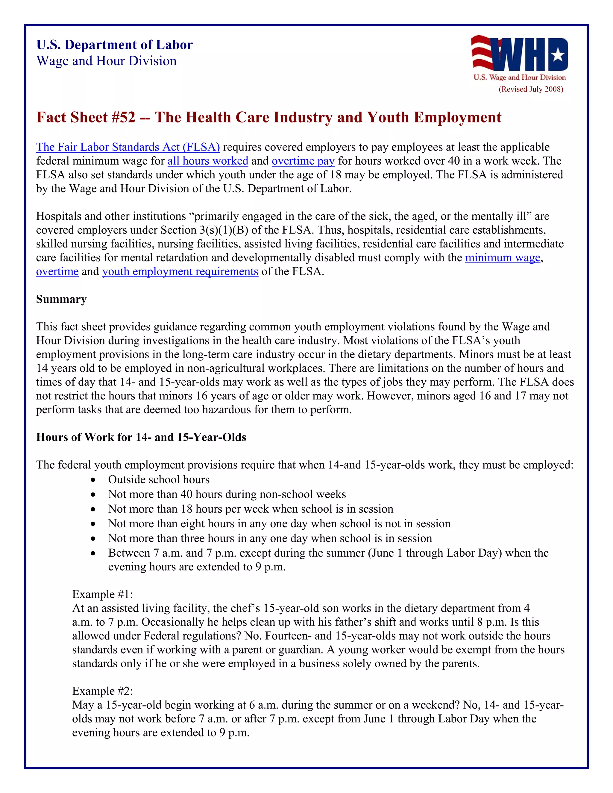 ATX22 Assisted Living Day Handout - Wage & Hour Youth Employment Fact ...
