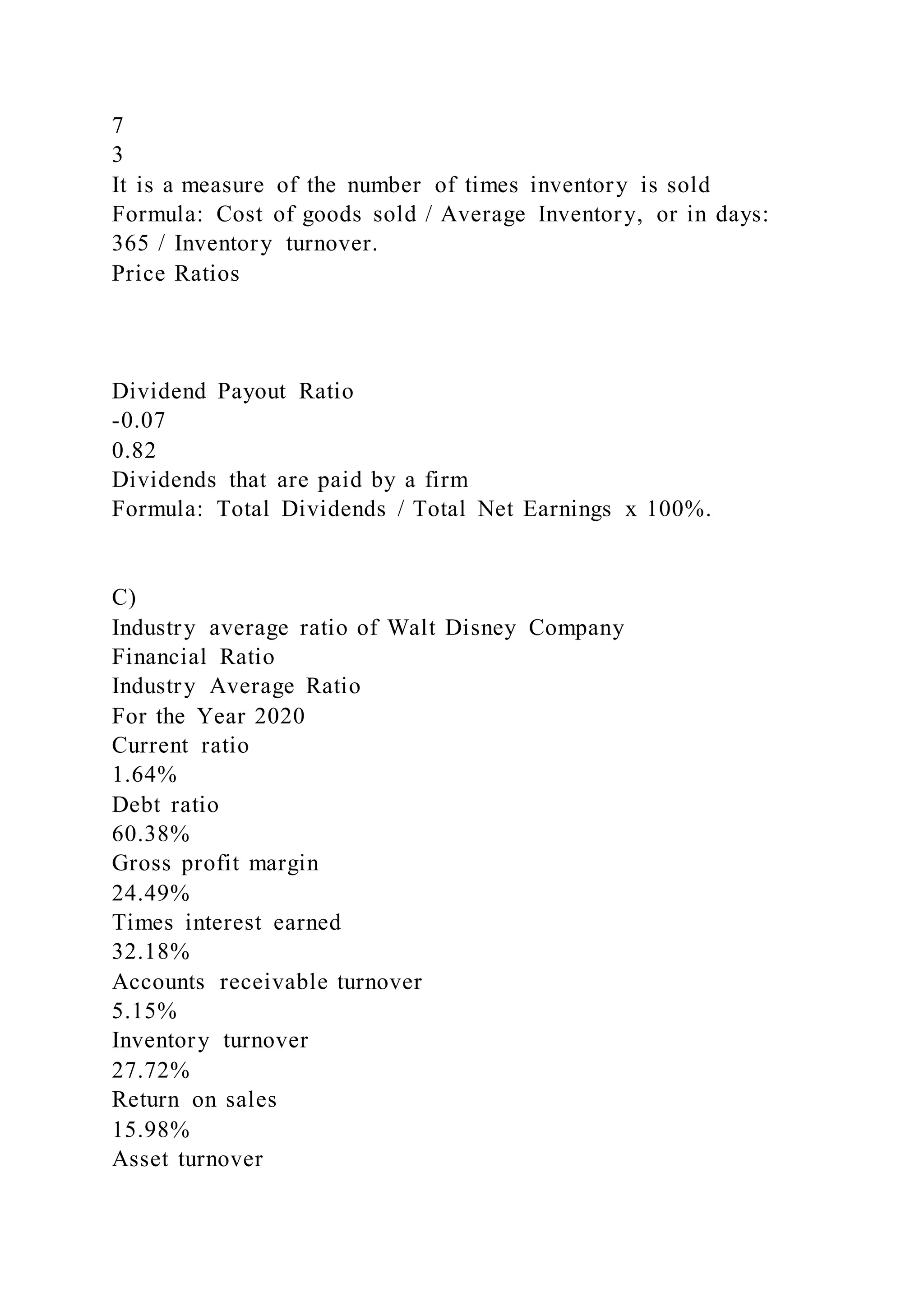12Walt Disney Company Financial Ratios Calculation 201 | DOCX