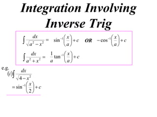 Integrals Of Inverse Trig Functions