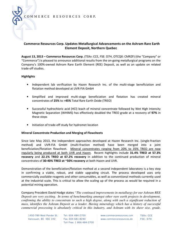 News Release: Ashram Metallurgy Update | PDF