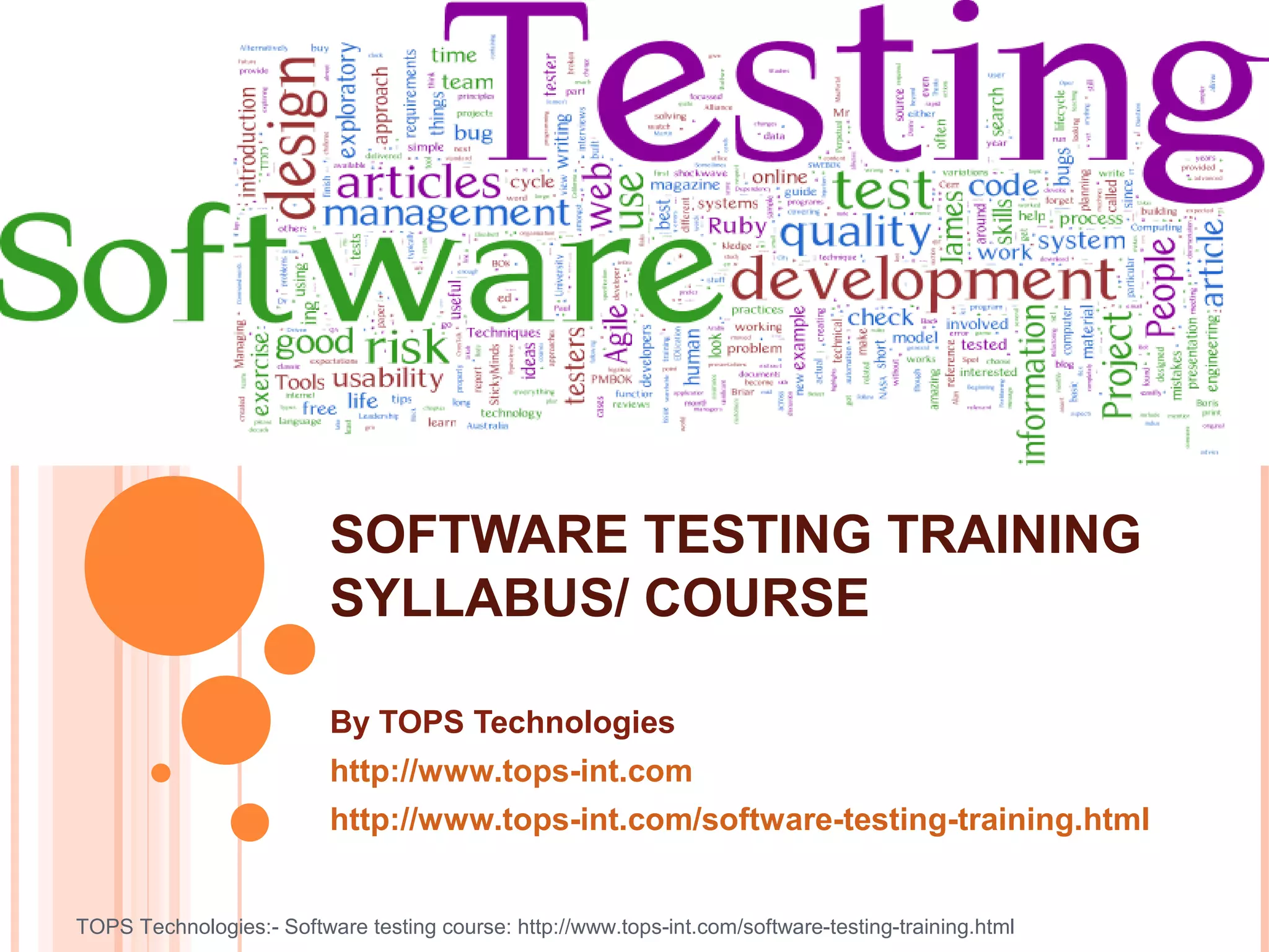 Software Testing Training Syllabus Course Ppt