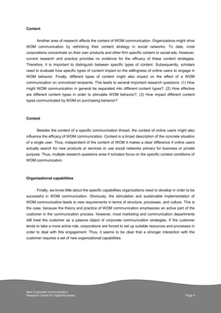 Current Research Questions in Word of Mouth Communication | PDF