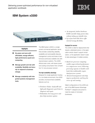 IBM System x3350 IBMSystems and TechnologyData Sheet