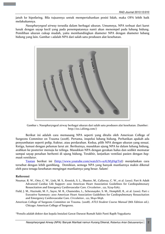 Nasopharyngeal Airway (NPA): Banyak Manfaat namun Kurang Dikenal | PDF