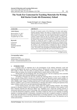 The Needs For Contextual In Teaching Materials On Writing Kid Stories ...