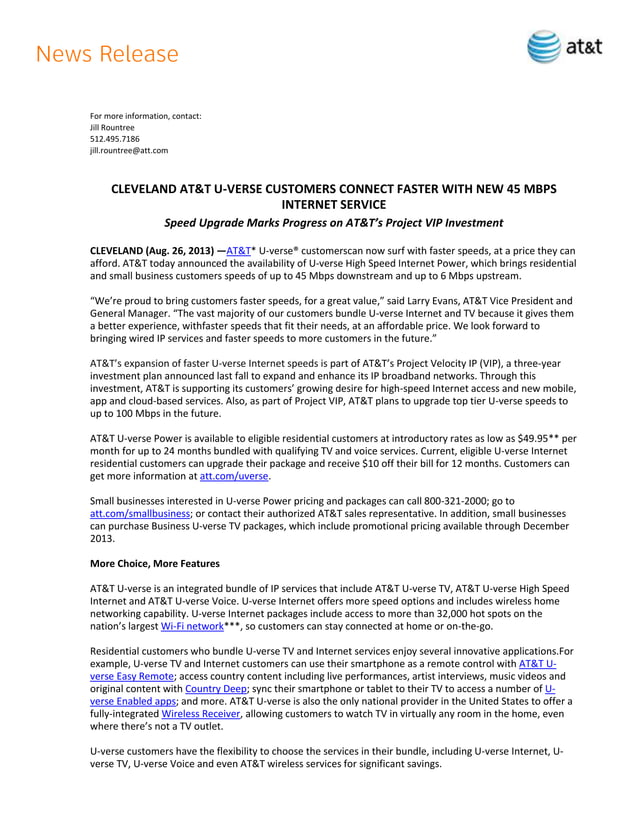 13.8.26 u verse 45 mbps launch cleveland release | PDF