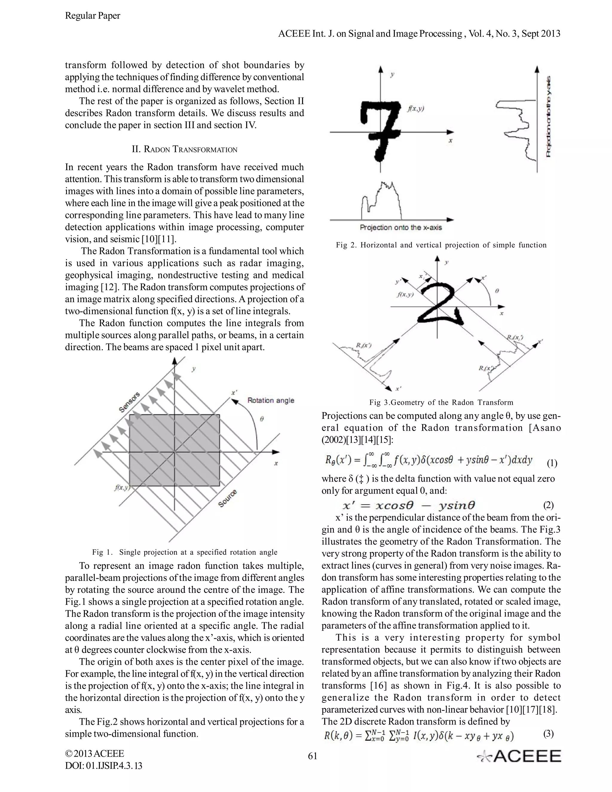 Shot Boundary Detection using Radon Projection Method | PDF