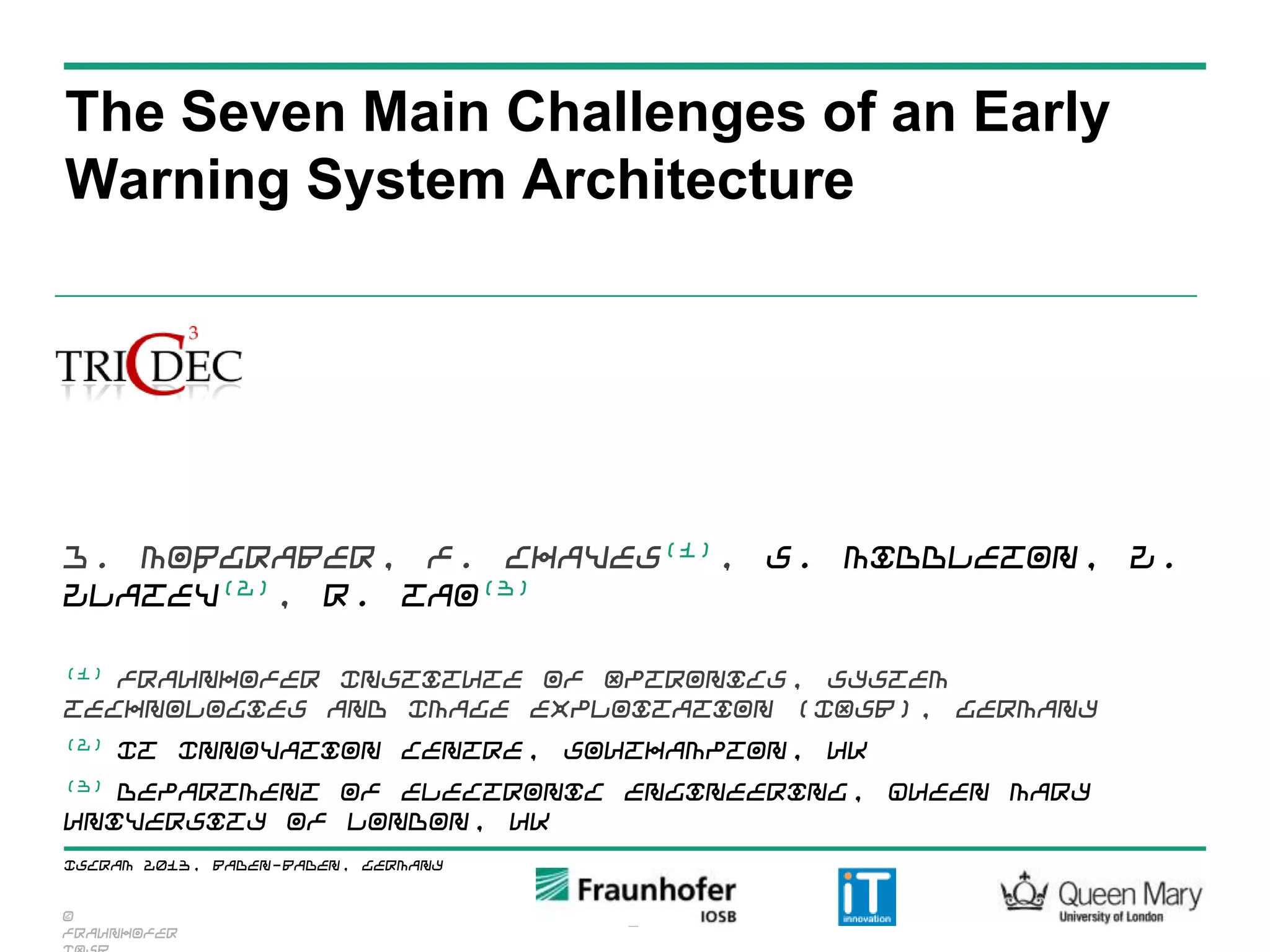 The Seven Main Challenges of an Early Warning System Architecture | PPT