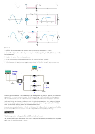 Bridge Rectifier with Capacitor filter | PDF