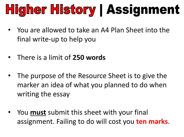 Higher History assignment - the plan sheet | PPT