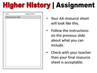 Higher History assignment - the plan sheet | PPT