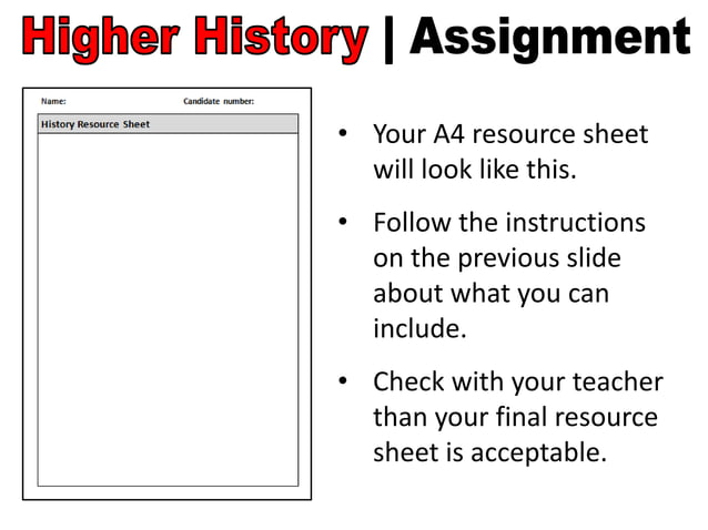 Higher History assignment - the plan sheet | PPT