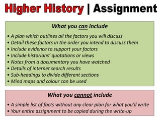 Higher History assignment - the plan sheet | PPT