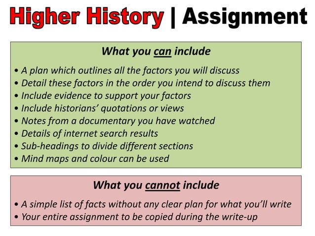 Higher History assignment - the plan sheet | PPT