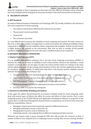 An Analysis Of Cloud ReliabilityApproaches Based on Cloud Components ...