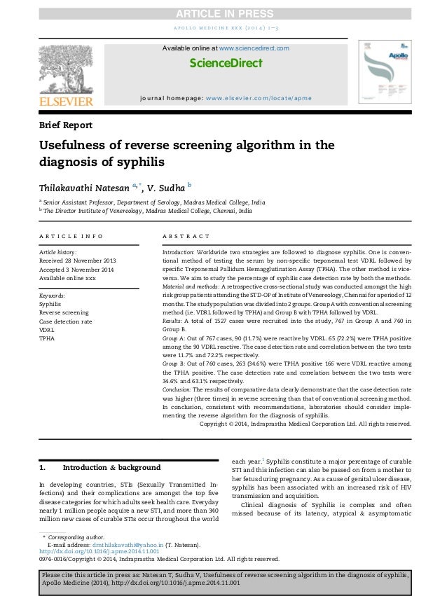 Usefulness of reverse screening algorithm in the diagnosis of syphilis