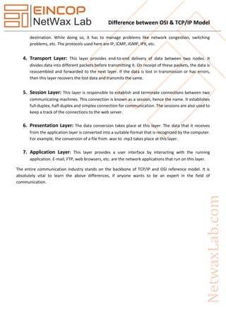 Difference between OSI Layer & TCP/IP Layer | PDF