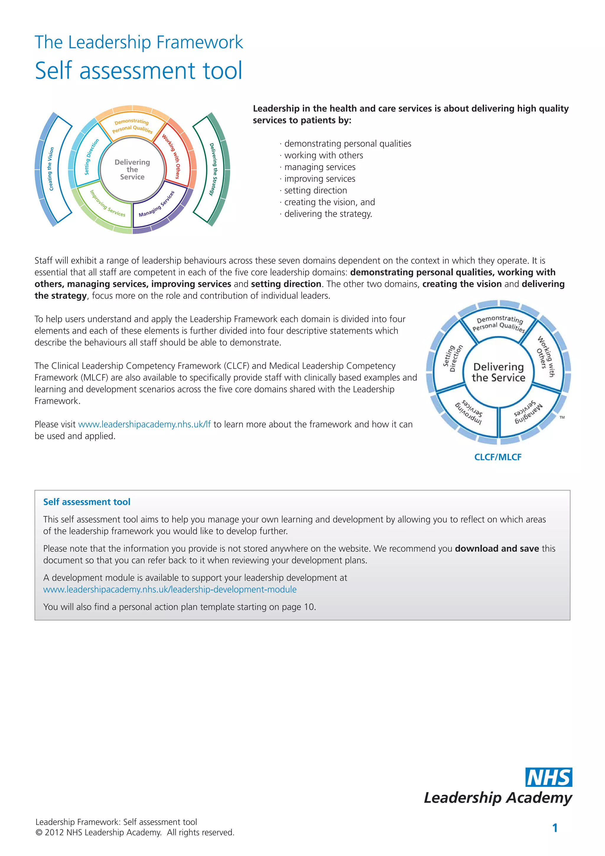 13.nhs leadership framework-leadership-frameworkselfassessmenttool | PDF