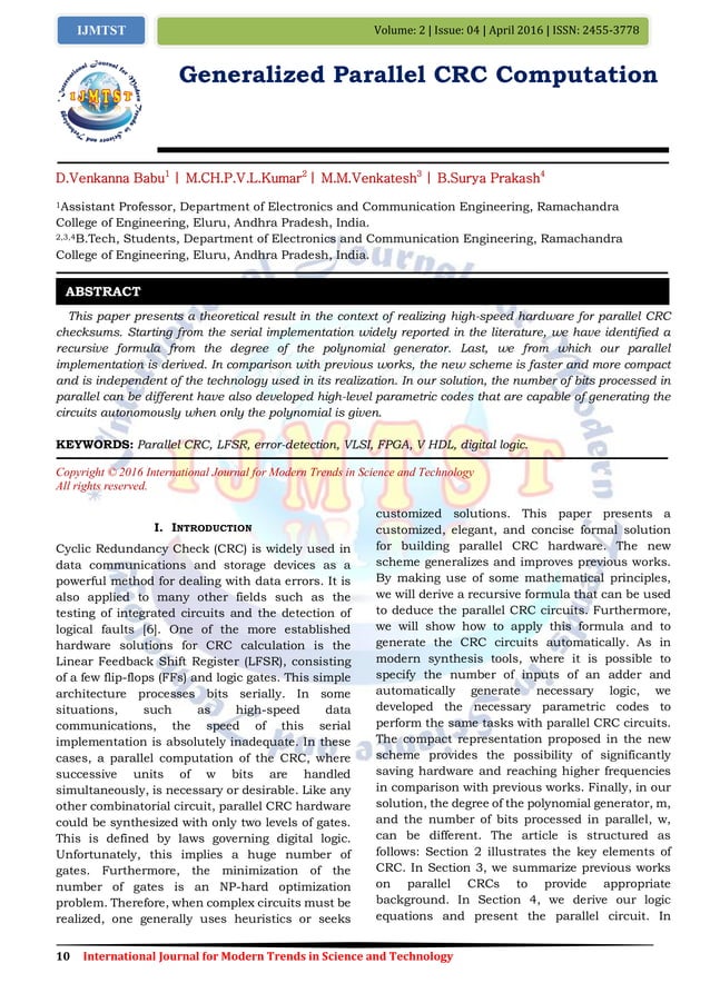 Generalized Parallel Crc Computation Pdf Computing Technology And Computing