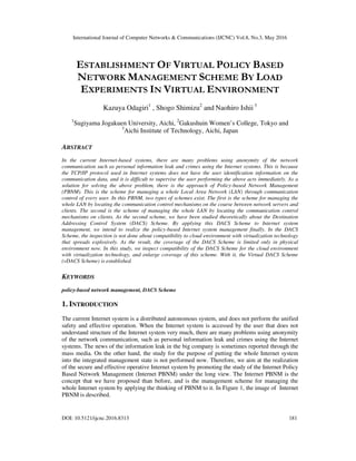 ESTABLISHMENT OF VIRTUAL POLICY BASED NETWORK MANAGEMENT SCHEME BY LOAD EXPERIMENTS IN VIRTUAL ...