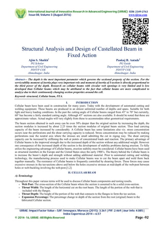 Structural Analysis and Design of Castellated Beam in Fixed Action | PDF