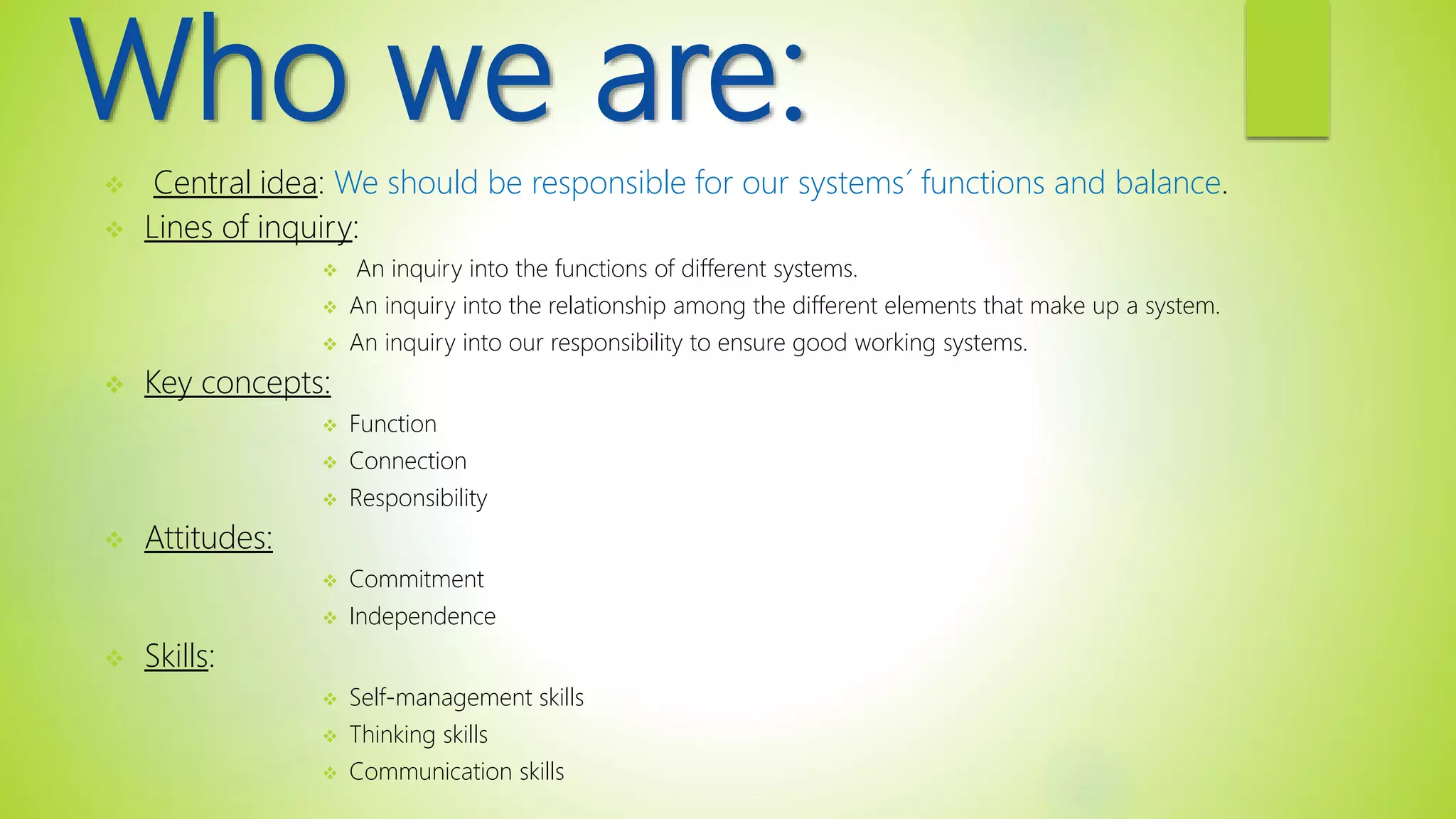 who we are: our systems´ functions and balance | PPT
