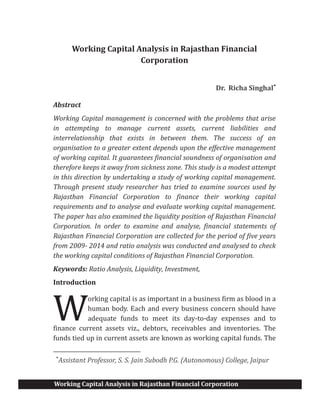 Working Capital Analysis in Rajasthan Financial Corporation | PDF