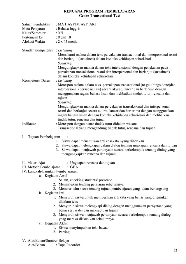 13. rpp descriptive monolog reading | PDF