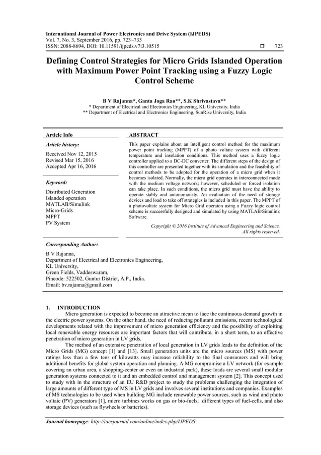 Defining Control Strategies for Micro Grids Islanded Operation with Maximum Power Point Tracking ...