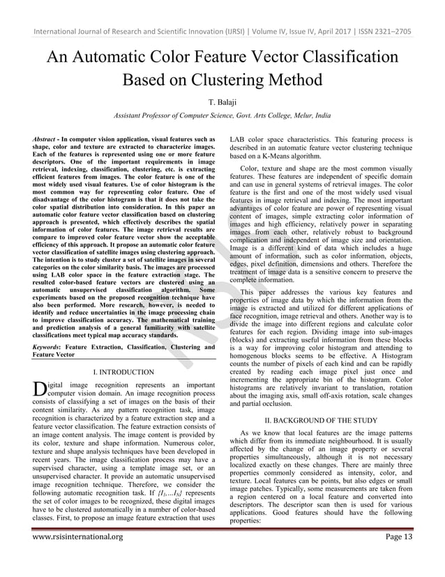 An Automatic Color Feature Vector Classification Based on Clustering Method | PDF
